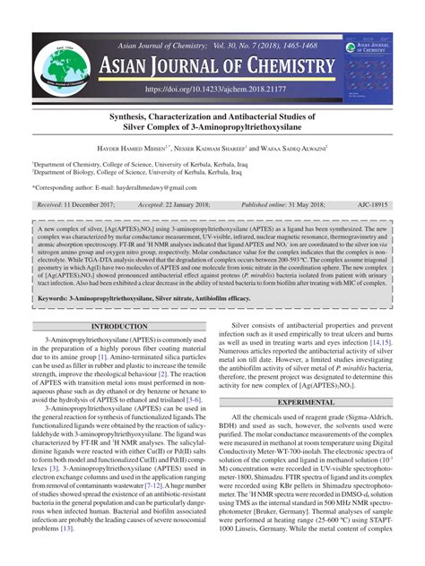 Pdf Synthesis Characterization And Antibacterial Studies Of Silver