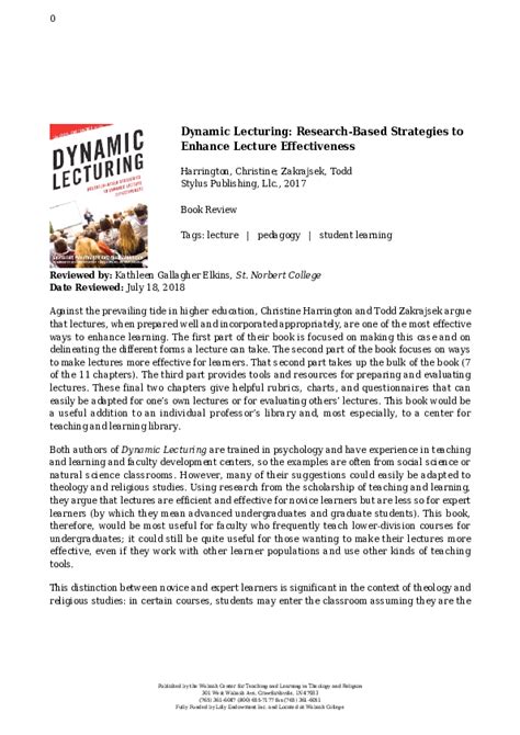 Pdf Dynamic Lecturing Research Based Strategies To Enhance Lecture