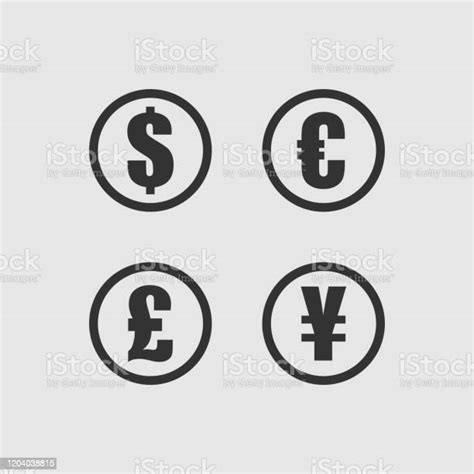 달러 유로 파운드 및 엔 화 통화 아이콘 Usd Eur Gbp 및 Jpy 통화 기호 기호 회색 배경에 격리 된 검은 색 아이콘입니다 경제에 대한 스톡 벡터 아트 및 기타