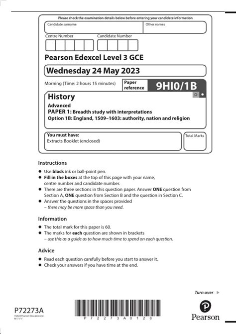 Pearson Edexcel Merged Question And Mark Scheme History Advanced PAPER Breadth Study
