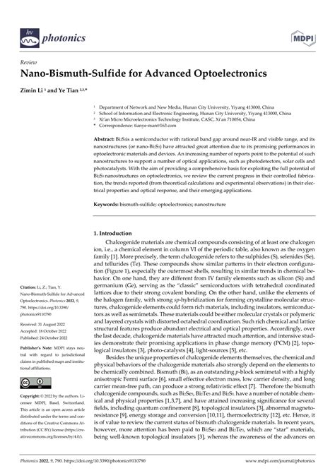 Pdf Nano Bismuth Sulfide For Advanced Optoelectronics