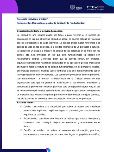 Protocolos Individuales Unidad 1 2 3 4 Pdf Calidad Comercial