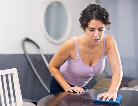 Woman Is Cleaning Surface On Table Stock Image Image Of Chilean