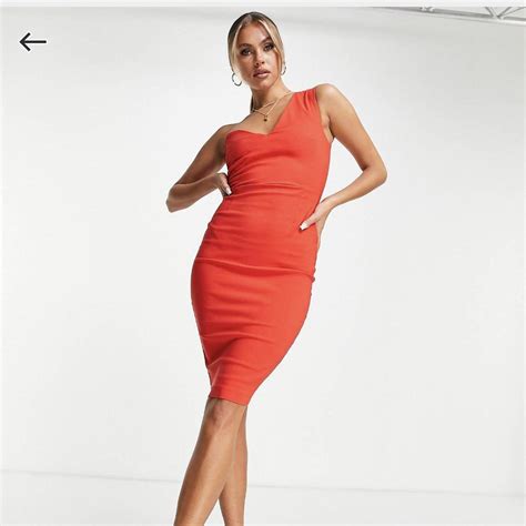Vesper One Shoulder Midi Dress In Red Brand New Depop