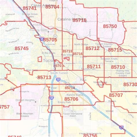 Tucson Pima Arizona Zip Code Map