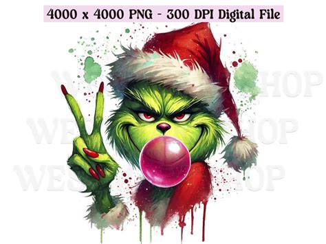 Grinch Blowing Bubble Weihnachten Png Weihnachten Sublimation Digitales