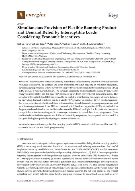 Pdf Simultaneous Provision Of Flexible Ramping Product And Demand