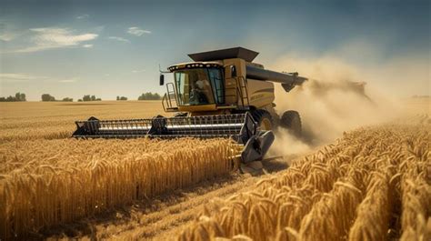 Premium Photo A Photo Of A Combine Header Cutting Through A Wheat Field