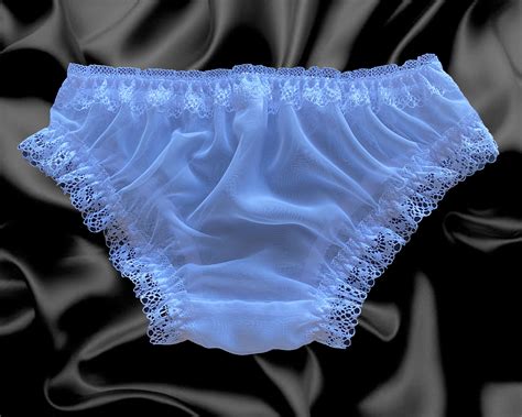 White Sissy Sheer Nylon Frilly Lace Satin Bow Briefs Panties Knickers