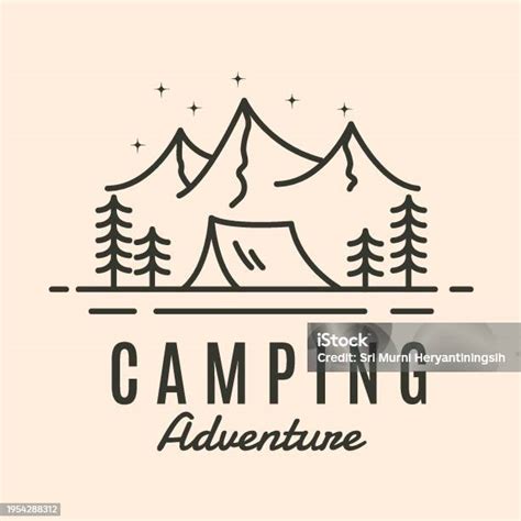 캠핑 모험 라인 아트 로고 벡터 상징 일러스트 레이 션 디자인 가루로 빻은에 대한 스톡 벡터 아트 및 기타 이미지 가루로 빻은 개체 그룹 관광 Istock