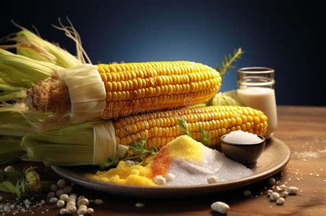 Corn On The Cob With Various Flavored Salts For Stock Illustration