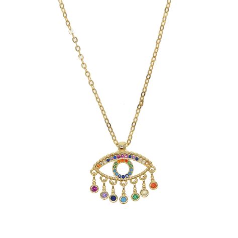 Gold Filled Turkish Evil Eye Colorful Cz Necklace For Women Eye Tassel