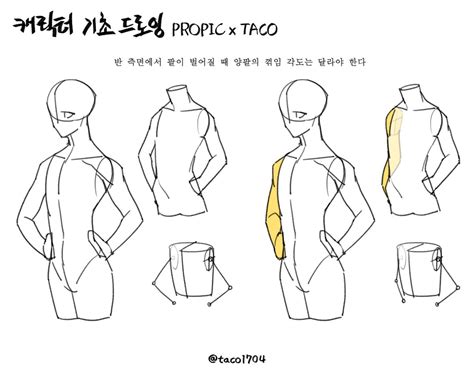 「반 측면에서 허리에 올린 양 팔의 꺾임 각도는 달라야 한다 」타코작가の漫画
