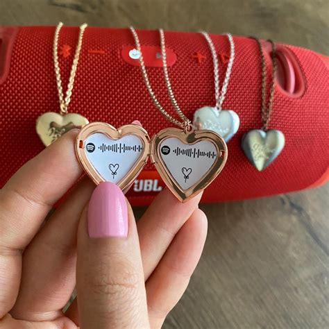 Spotify Song Scan Qr Code Heart Locket Necklace Personalized 3d Gold