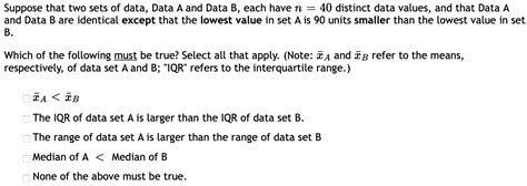 Solved Suppose That Two Sets Of Data Data A And Data B Chegg