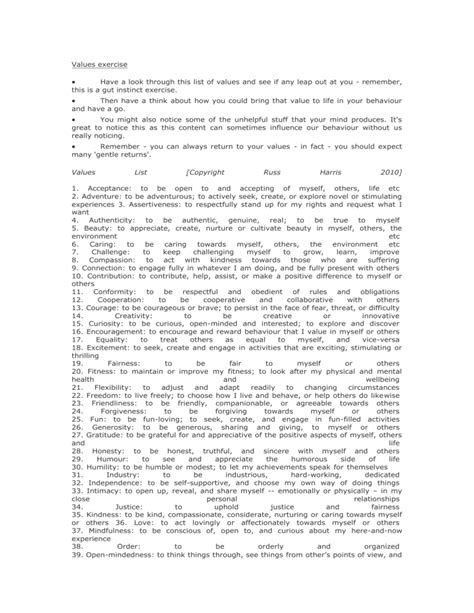 Values Exercise Identify Live Your Values