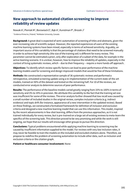 Pdf New Approach To Automated Citation Screening To Improve Reliability Of Review Updates