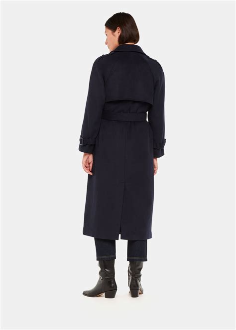 Navy Wool Longline Mac Coat With A Tie Waist Whistles Whistles Uk