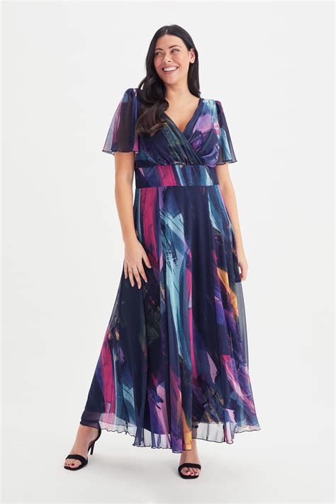 Isabelle Navy Abstract Float Sleeve Maxi Dress Scarlett And Jo
