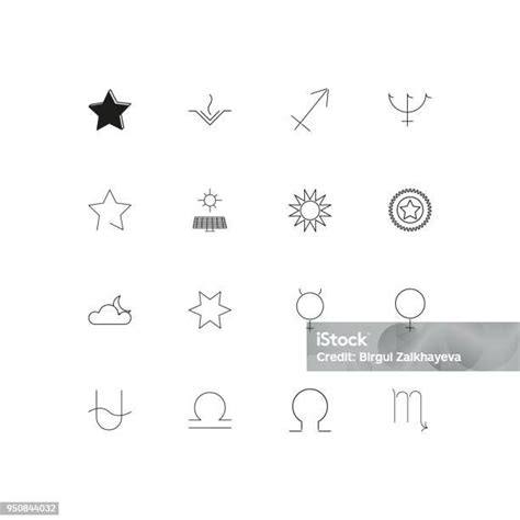 占星術簡單線性圖示設置分級顯示的向量圖示向量圖形及更多人馬座圖片 人馬座 可持續資源 圖標集 Istock