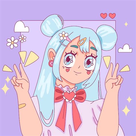 Hand Getekende Kawaii Meisje Illustratie Gratis Vector