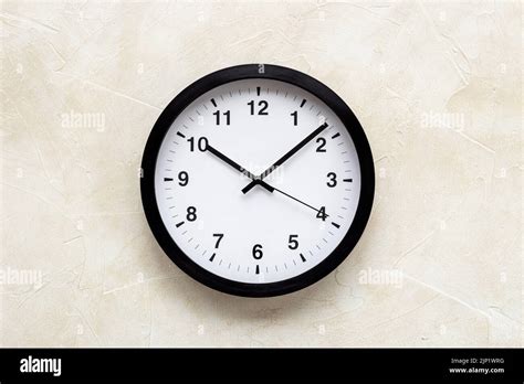 Round Wall Black And White Clock Time To Work Or Rest Concept Stock