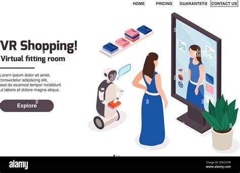 Modern Clothing Store Isometric Landing Page With Clickable Links And Image Of Woman In