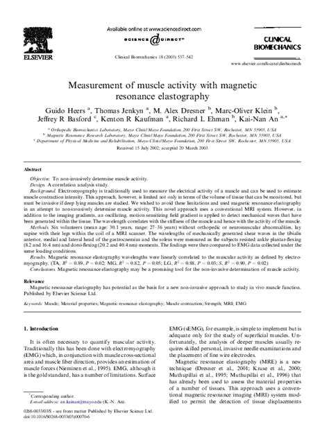 Pdf Non Invasive Muscle Activity Measurement Via Mri Elastography