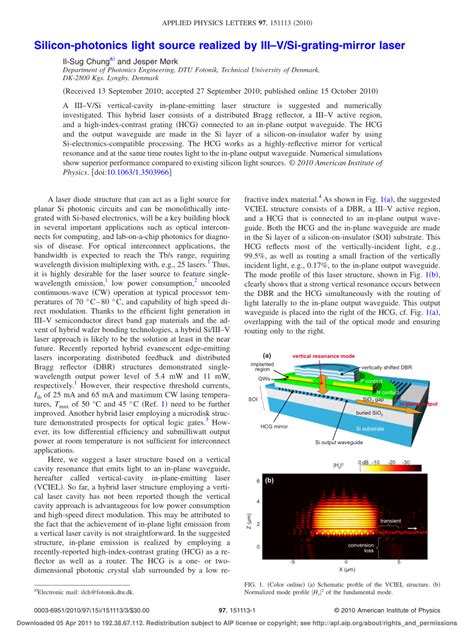 Pdf Silicon Photonics Light Source Realized By Iii V Si Grating Mirror Laser