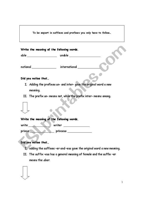 English Worksheets Affixes