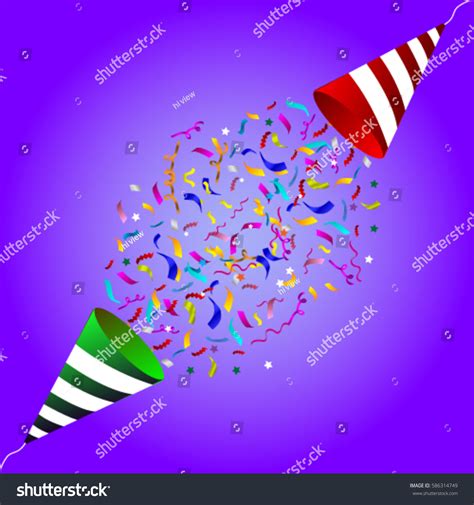Exploding Party Popper Confetti Streamer On Stock Vector Royalty Free 586314749 Shutterstock