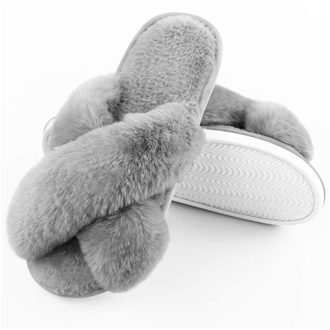 Elelax Womens Cross Band Slippers Fuzzy Soft House Slippers Plush
