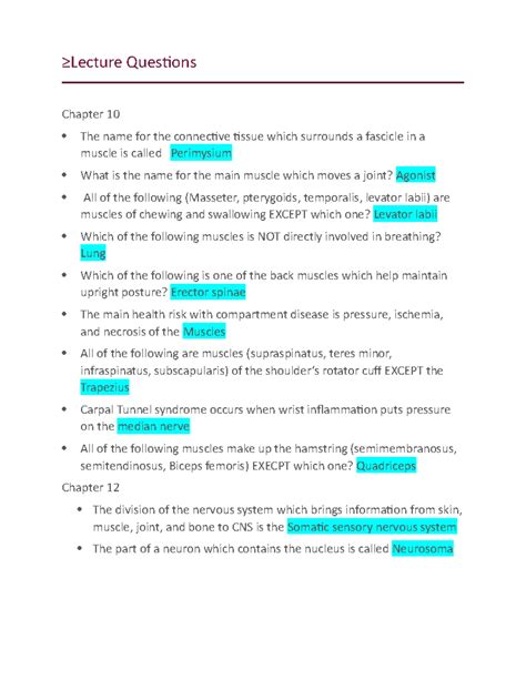 Lecture Questions Mrs T ≥lecture Questions Chapter 10 The Name For The Connective Tissue