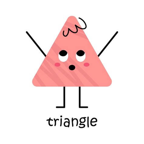 벡터 삼각형 모양 문자 얼굴이 있는 귀여운 기본 기하학적 그림 어린이와 어린이를 위한 귀여운 재미있는 모양 문자 학교와 유치원을 위한 삼각형 포스터 프리미엄 벡터