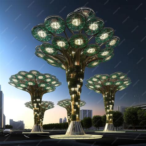 Premium Ai Image Ai Generated Illustration Futuristic Solar Tree