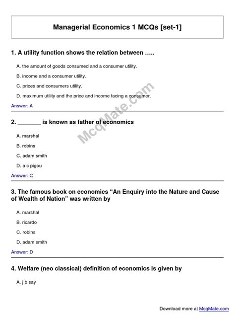 Managerial Economics 1 Solved Mcqs Set 1 Pdf