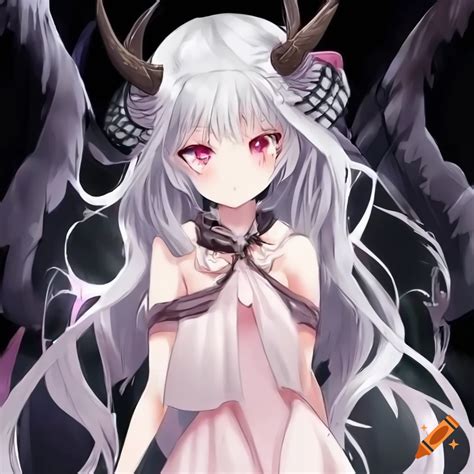 Lady With Gray Hair And Half Demon Face Anime Illustration