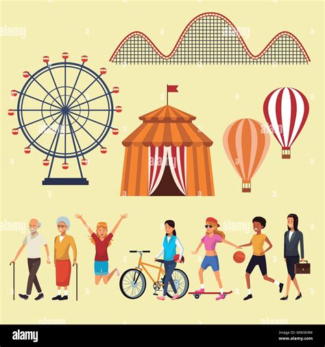 Set Of Amusement Park Elements Stock Vector Image And Art Alamy