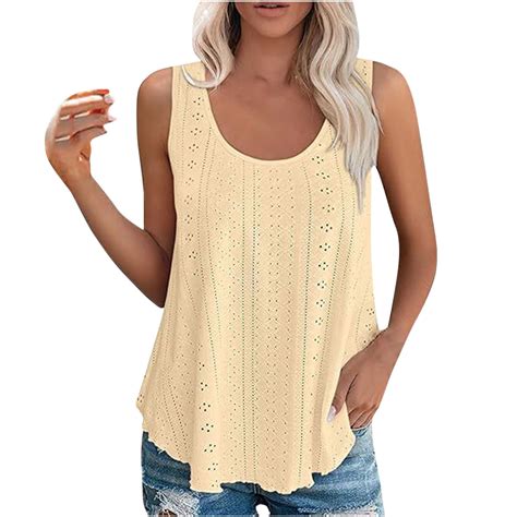 Wenyuyu Womens Tank Tops Eyelet Embroidery Scoop Neck Sleeveless Shirts
