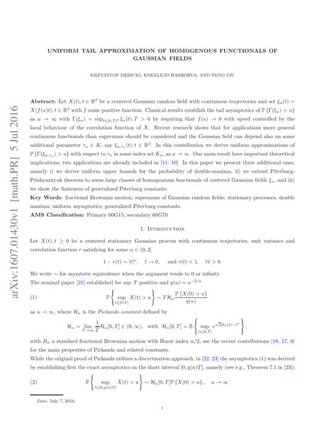 Pdf Uniform Tail Approximation Of Homogenous Functionals Of Gaussian Fields