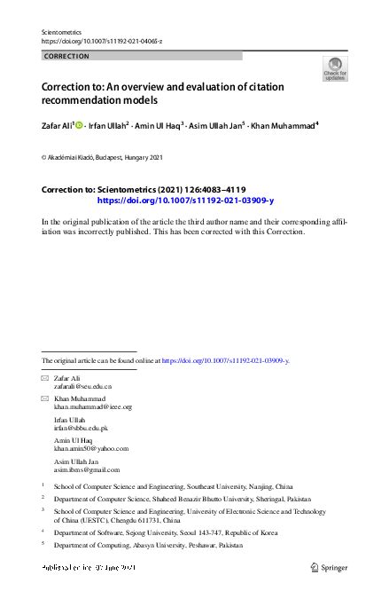 Pdf Correction Citation Recommendation Models