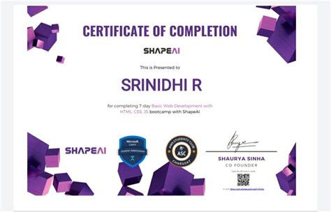 srinidhi r on linkedin shapeai htmlcss javascript