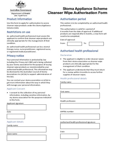 Fillable Online Ostomynsw Org Stoma Appliance Scheme Cleanser Wipe