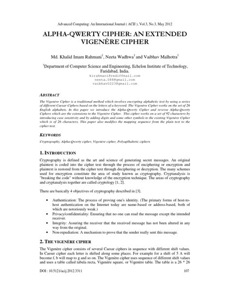 Pdf Alpha Qwerty Cipher An Extended Vigenere Cipher Dokumentips