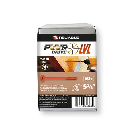 Vis Structurale Pwr Drive Lvl Tête Plate Surdimensionnée 38 Po X 5 1