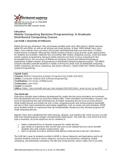 mobile computing systems programming a graduate distributed computing