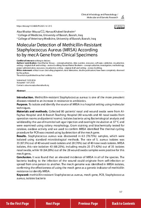 Pdf Molecular Detection Of Methicillin Resistant Staphylococcus Aureus Mrsa According To By