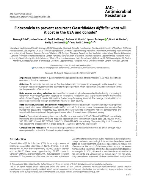 Pdf Fidaxomicin To Prevent Recurrent Clostridioides Difficile What