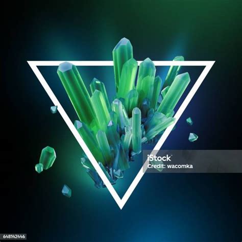 3d 렌더링 디지털 일러스트 레이 션 삼각형 프레임 현대 보석 배경 에메랄드 녹색 덩어리에 추상 결정 0명에 대한 스톡 사진 및 기타 이미지 Istock