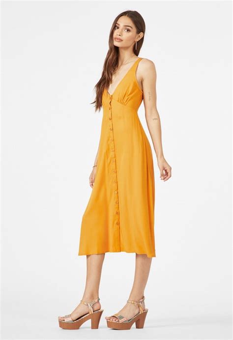 Button Front Midi Dress In Golden Oak Get Great Deals At Justfab